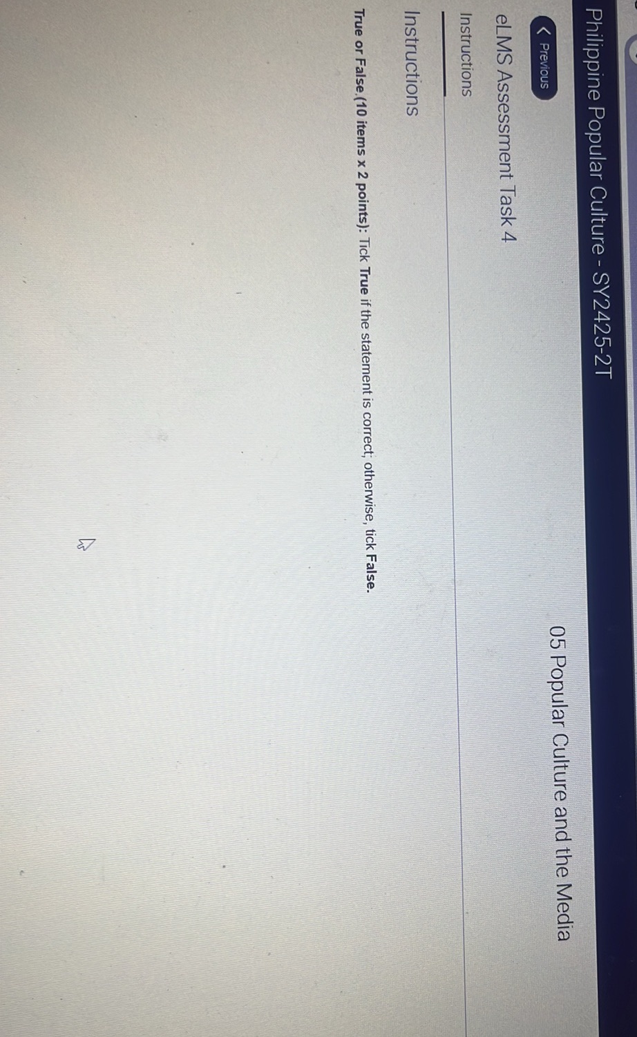 Instructions True or False. (10 items x 2 | StudyX