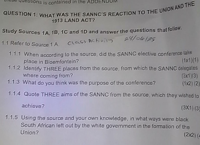 QUESTION 1: WHAT WAS THE SANNC'S REACTION TO | StudyX