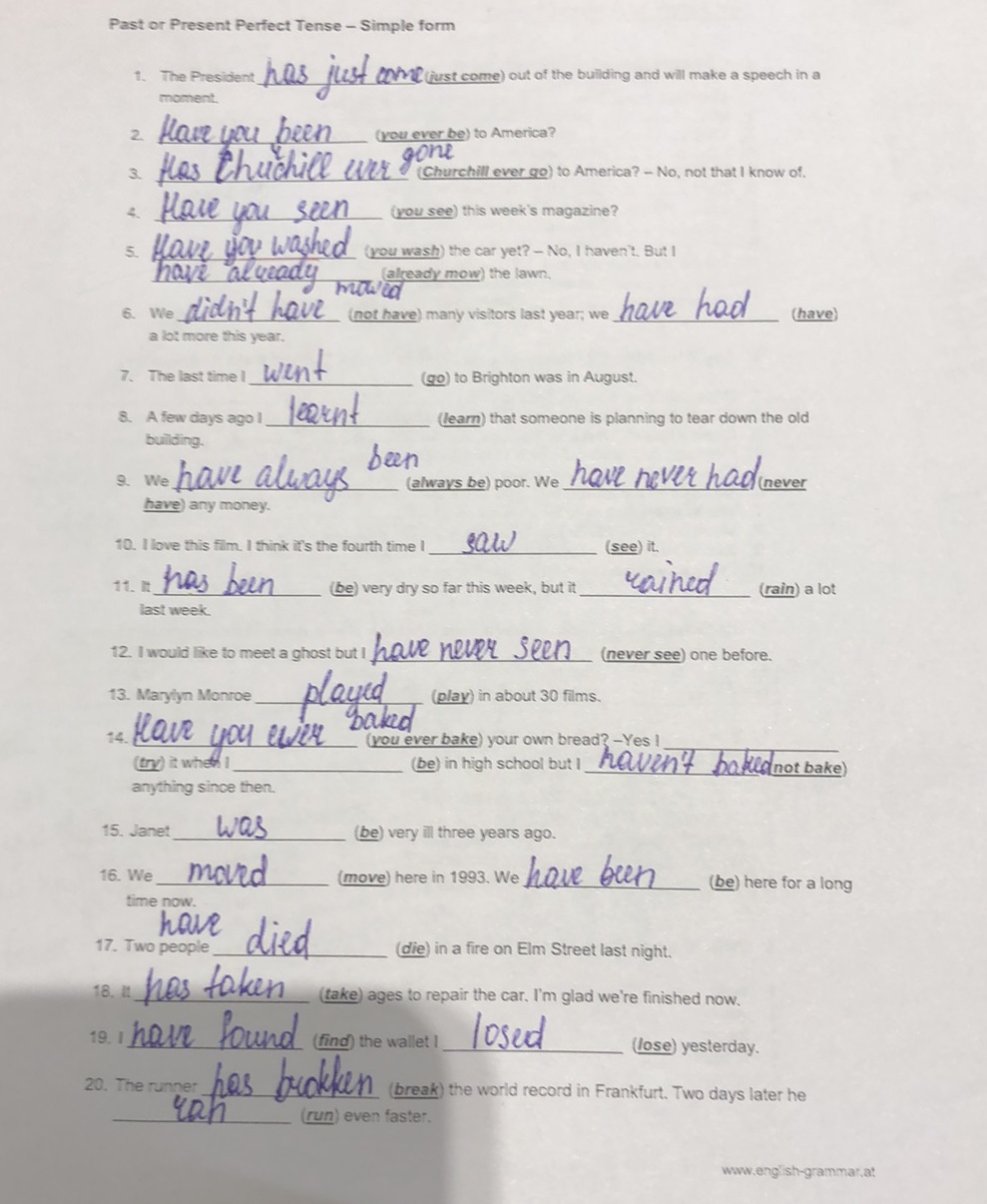 Past or Present Perfect Tense - Simple form | StudyX