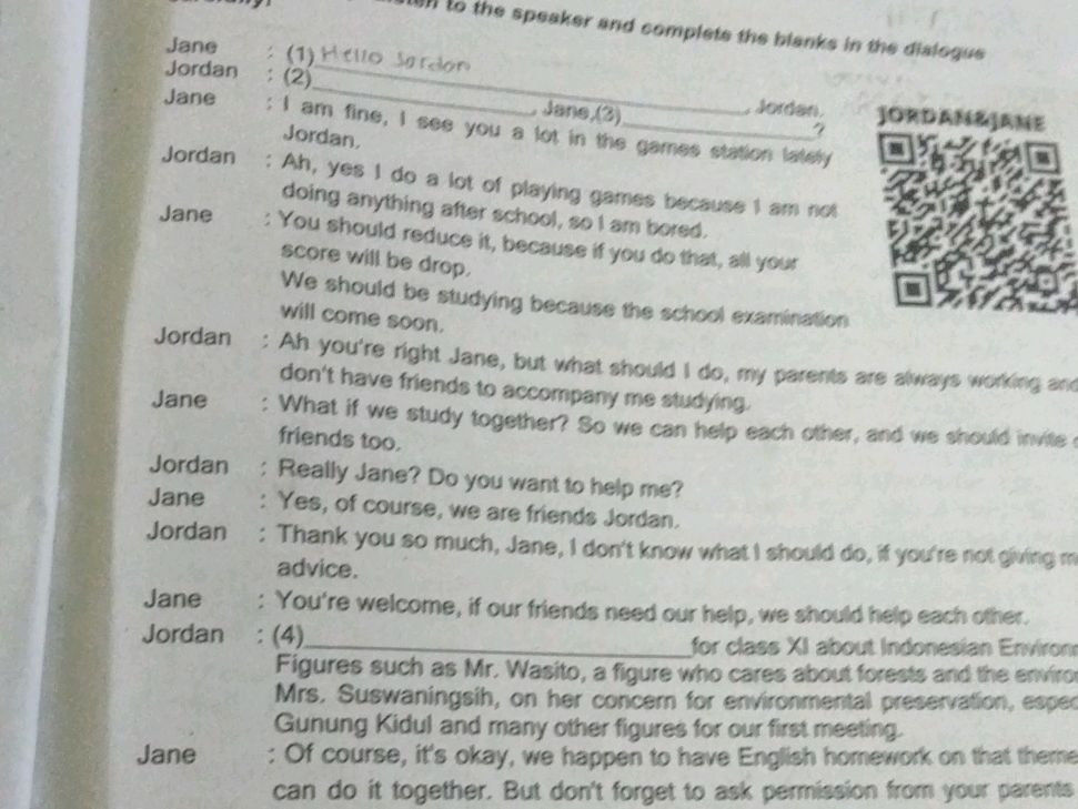 (1) Hello Jordan (2) ____ Jordan. Jane, (3) | StudyX