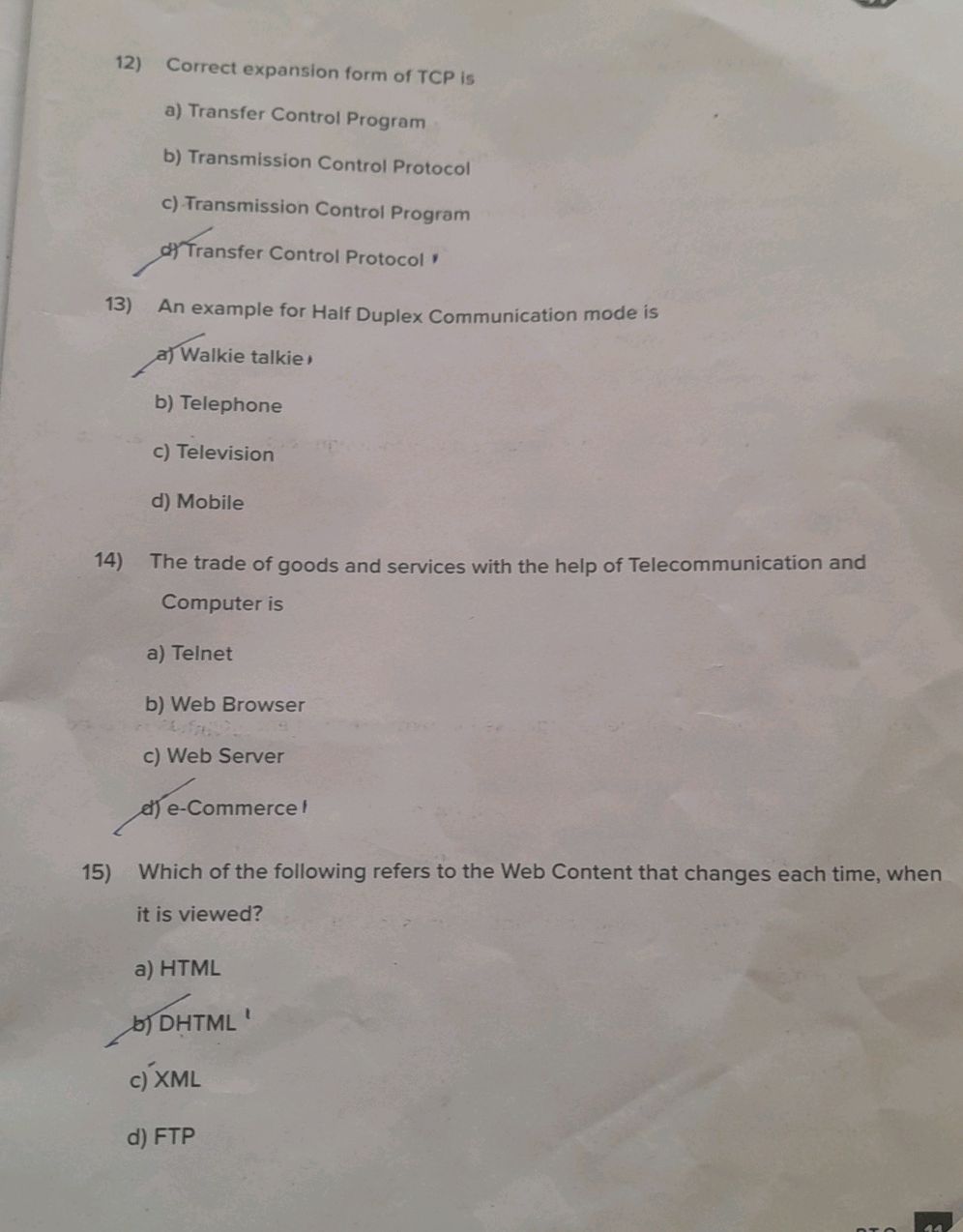 12) Correct expansion form of TCP is a) | StudyX
