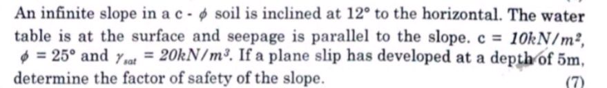 An infinite slope in a c - $ $ soil is | StudyX