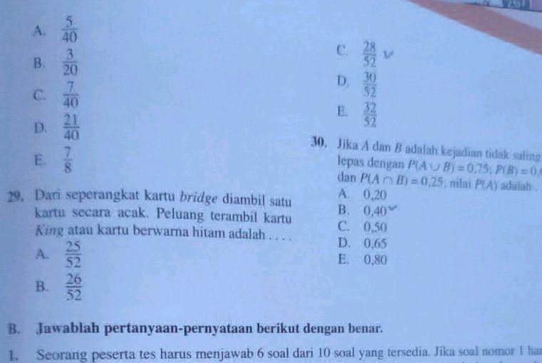 29. Dari seperangkat kartu bridge diambil | StudyX