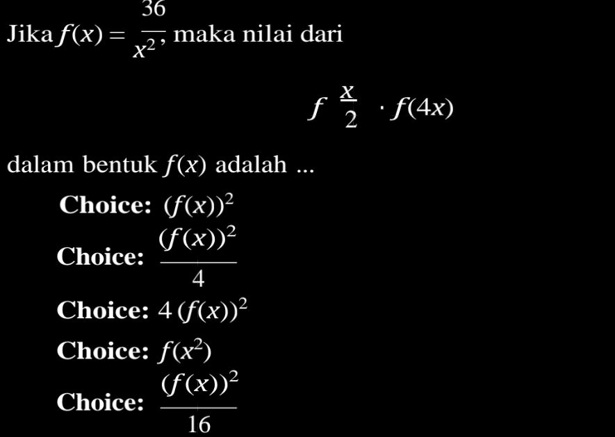 Jika $f(x) = {36}{x^2}$, maka nilai dari $f | StudyX
