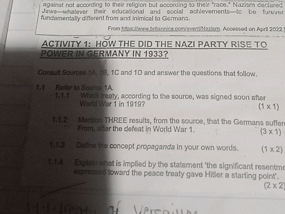 ACTIVITY 1: HOW THE DID THE NAZI PARTY RISE | StudyX