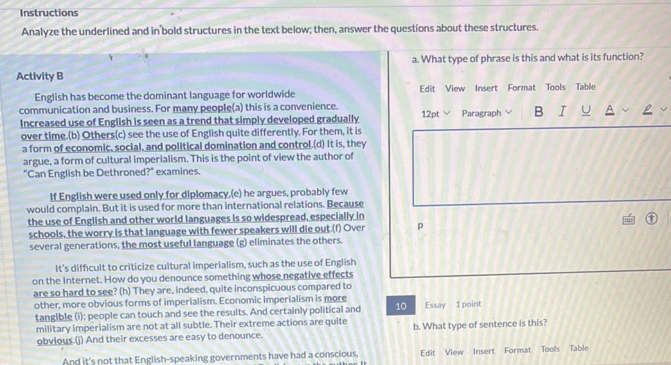 Instructions Analyze the underlined and in | StudyX