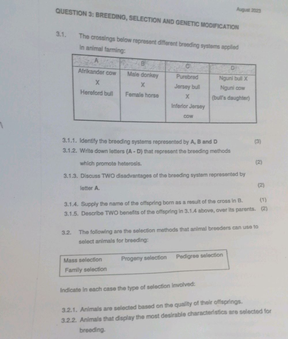 QUESTION 3: BREEDING, SELECTION AND GENETIC | StudyX