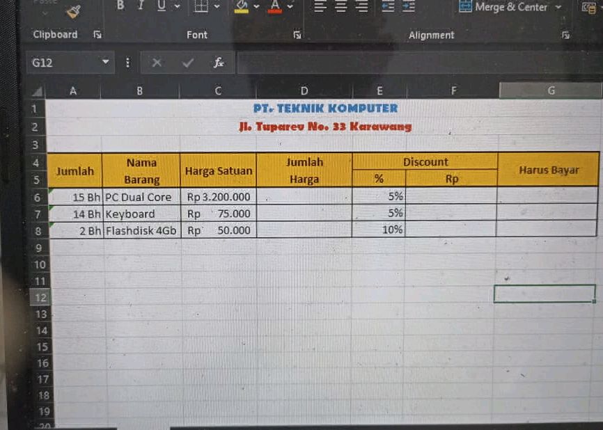 Jumlah | Nama Barang | Harga Satuan | | StudyX