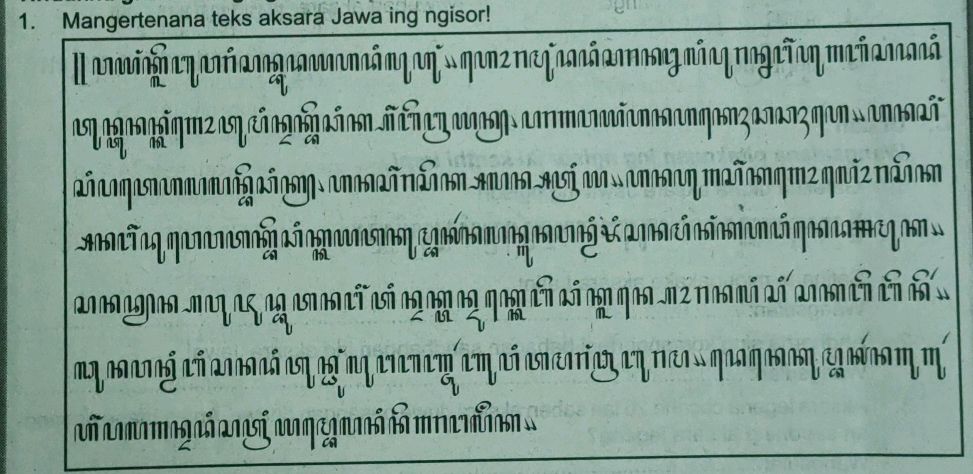 1. Mangertenana teks aksara Jawa ing ngisor! | StudyX