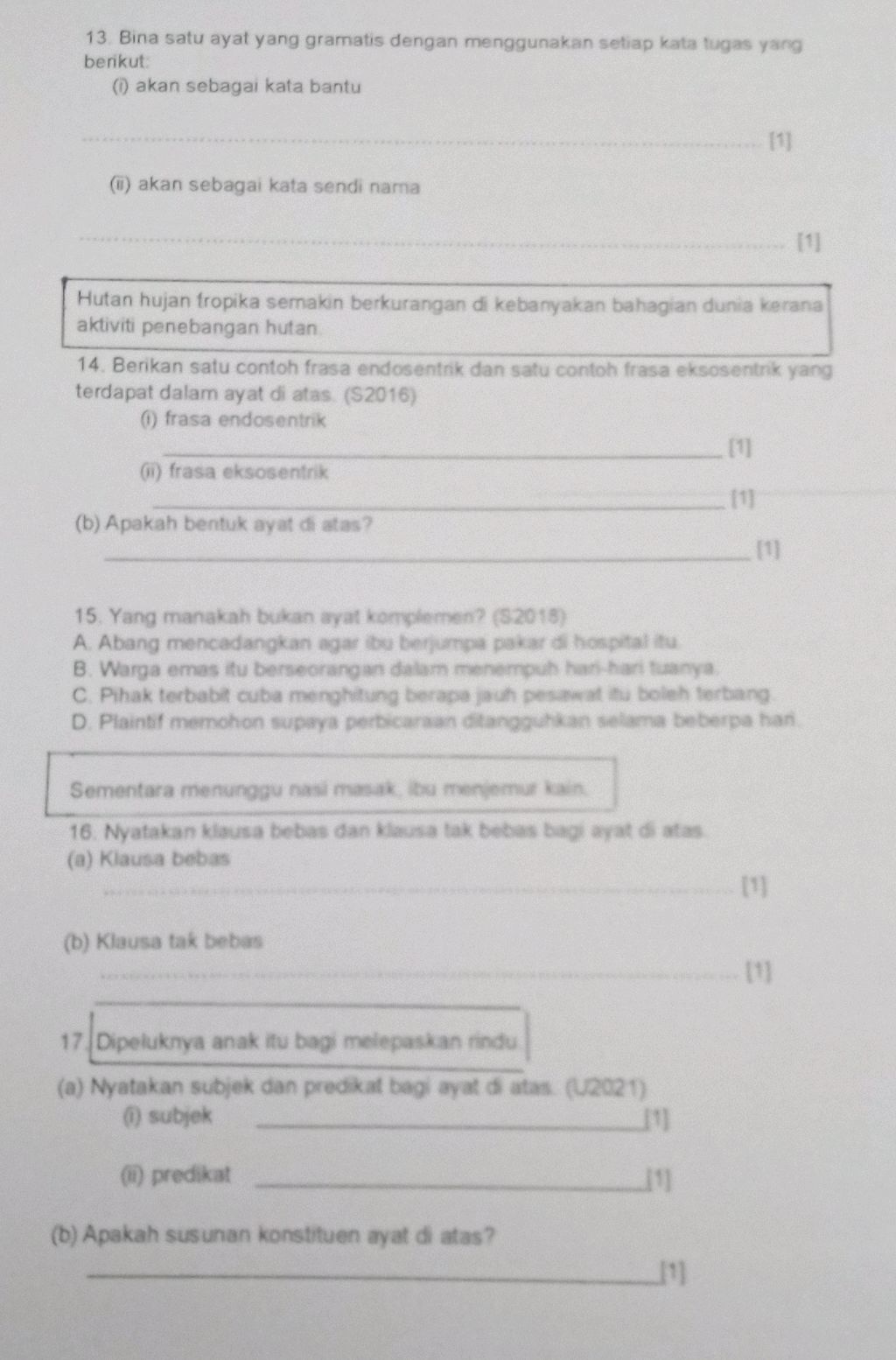 13. Bina satu ayat yang gramatis dengan | StudyX