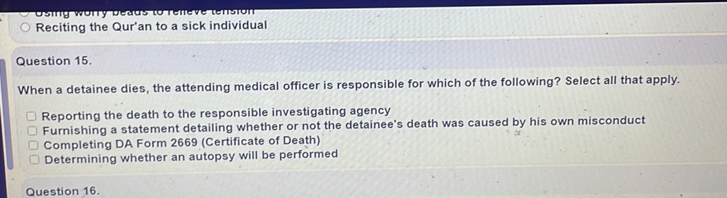 Question 15. When a detainee dies, the