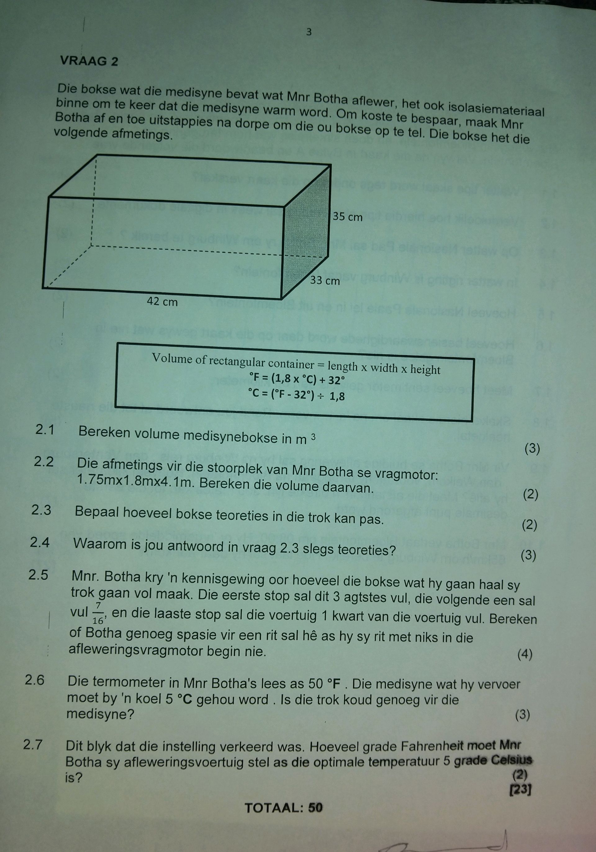 2.1 Bereken volume medisynebokse in $m^3$ | StudyX