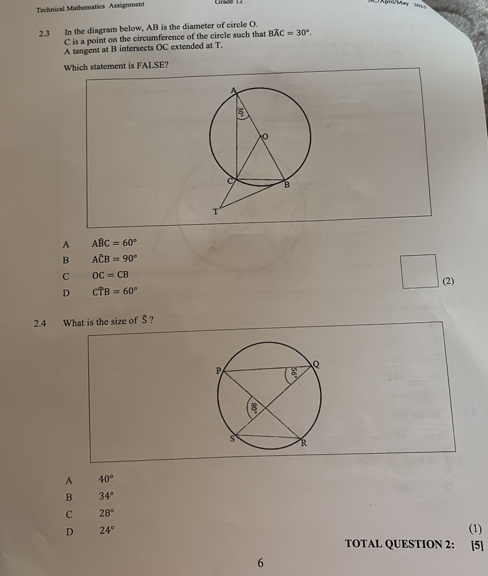2.3 In the diagram below, AB is the diameter | StudyX