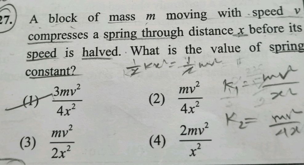27. A block of mass $m$ moving with speed | StudyX