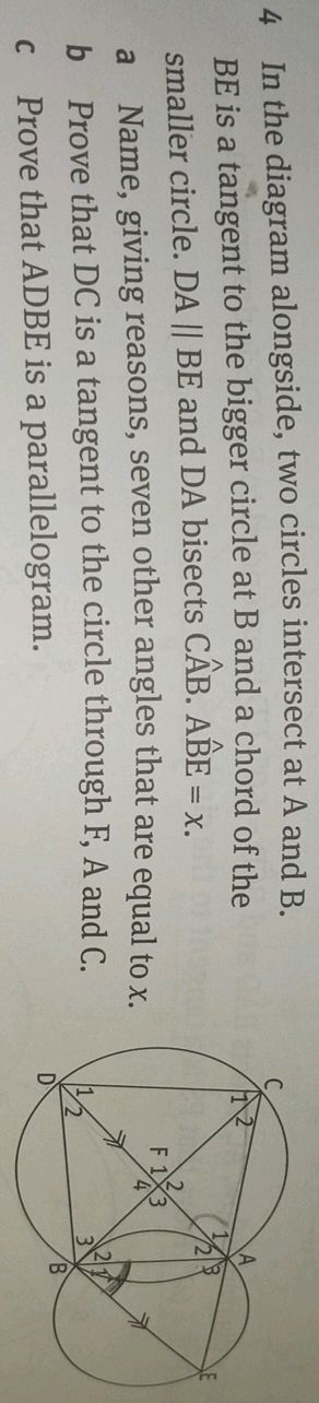 4 In the diagram alongside, two circles | StudyX