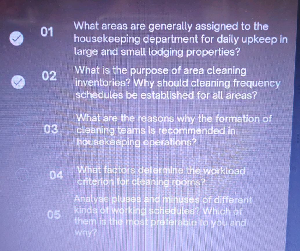 01 What areas are generally assigned to the
