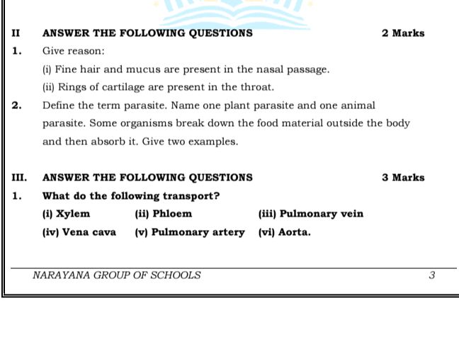 II ANSWER THE FOLLOWING QUESTIONS 2 Marks | StudyX