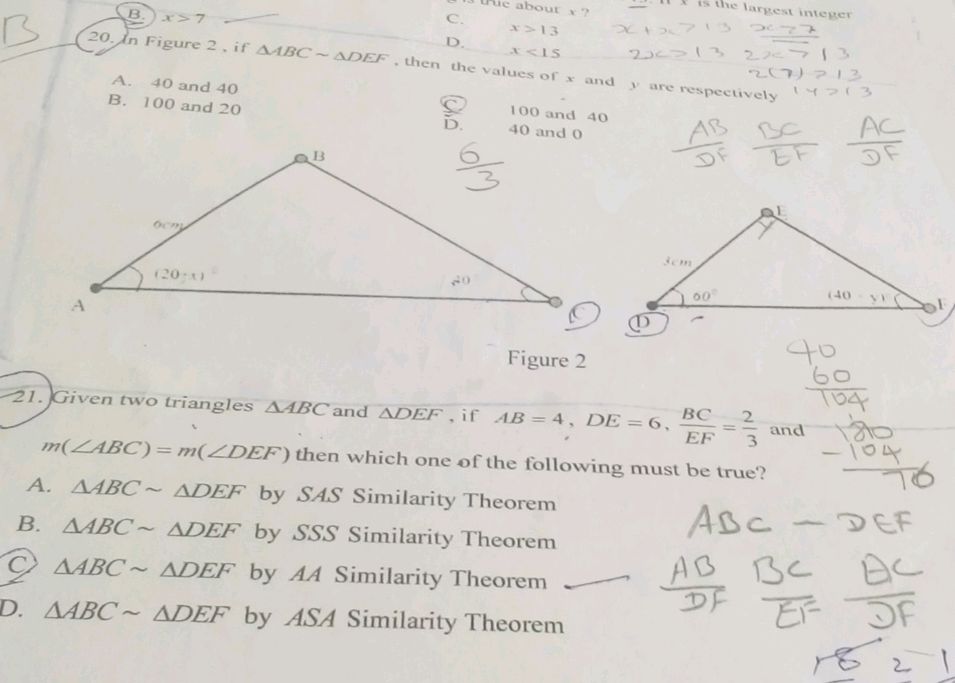 20. In Figure 2, if $ ABC DEF$, then | StudyX