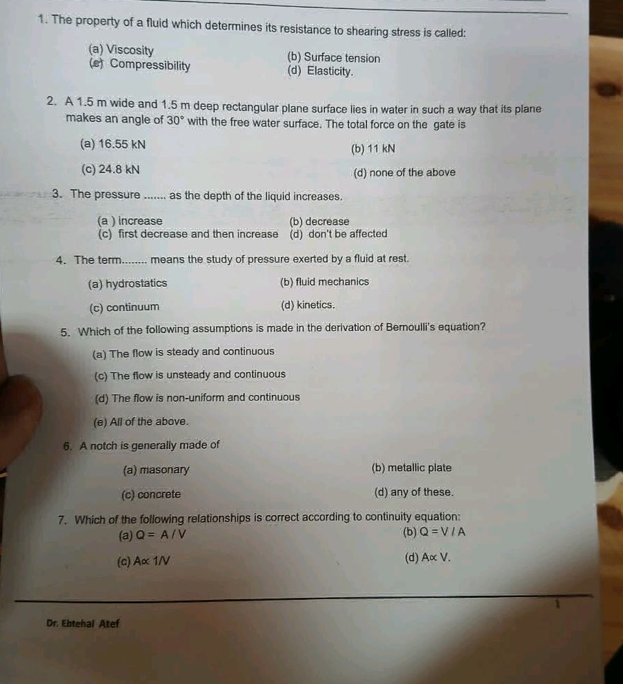 1. The property of a fluid which determines | StudyX