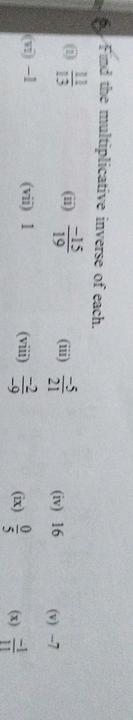 Find the multiplicative inverse of each. | StudyX