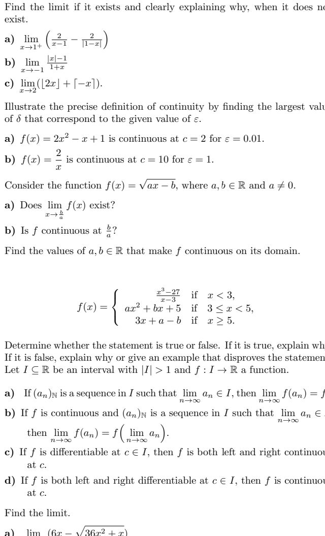 Find the limit if it exists and clearly | StudyX