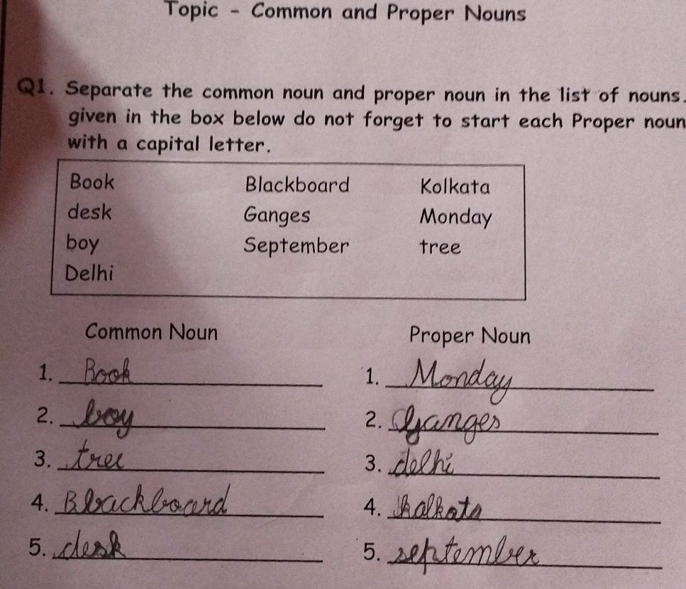 Q1. Separate the common noun and proper noun | StudyX
