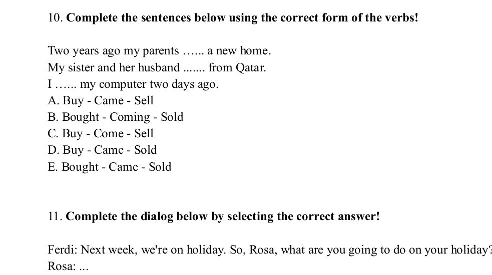 10. Complete the sentences below using the | StudyX