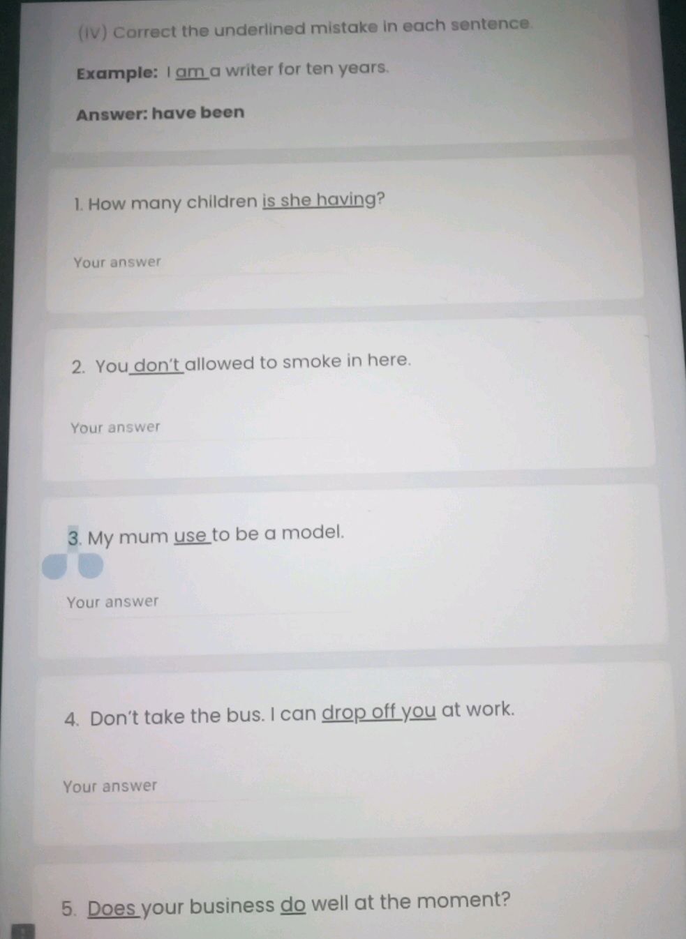 (IV) Correct the underlined mistake in each | StudyX
