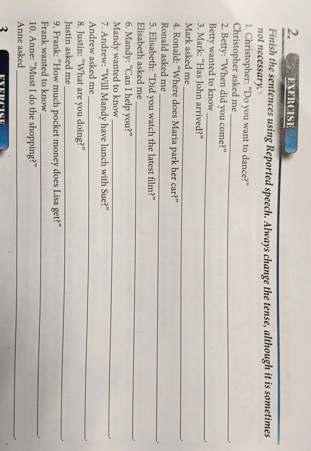 2. Finish the sentences using Reported | StudyX