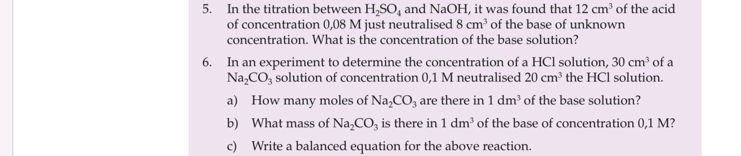 5. In the titration between H2SO4 and NaOH, | StudyX