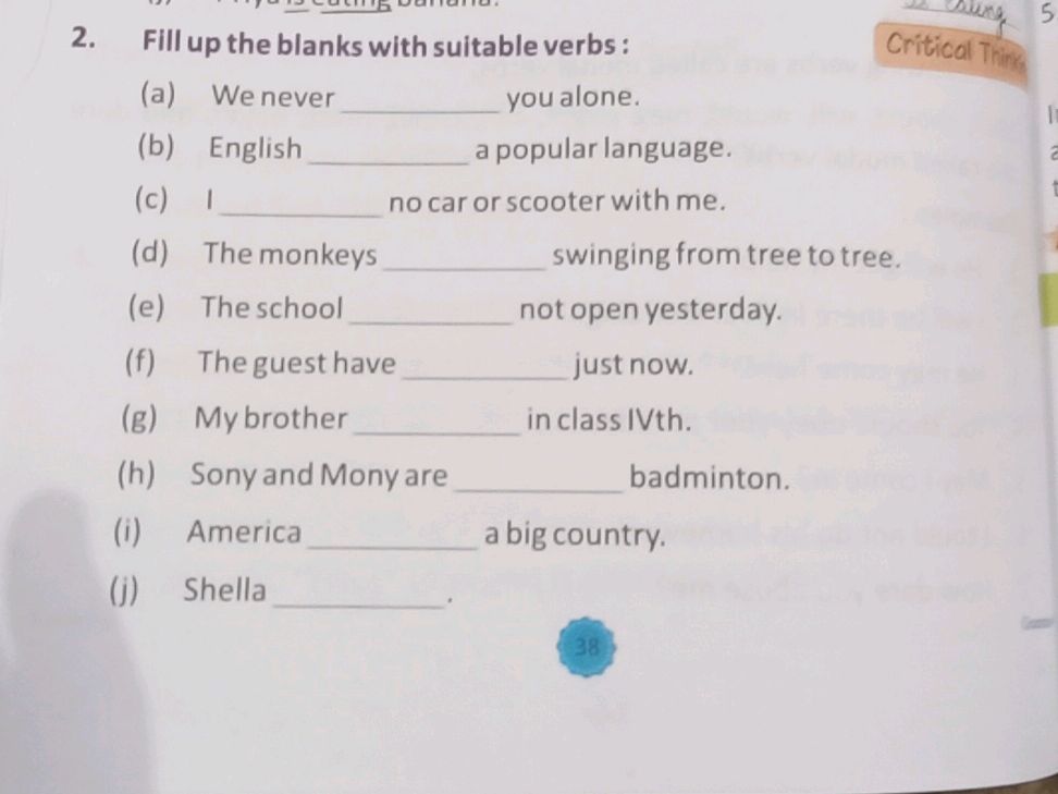 2. Fill up the blanks with suitable verbs: | StudyX