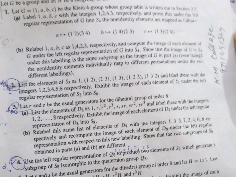 1. Let $G=(1, a, b, c)$ be the Klein 4-group | StudyX