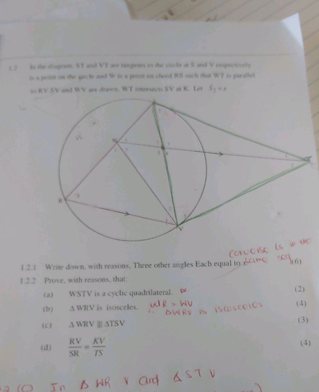 2 In the diagram, ST and VT are tangents to