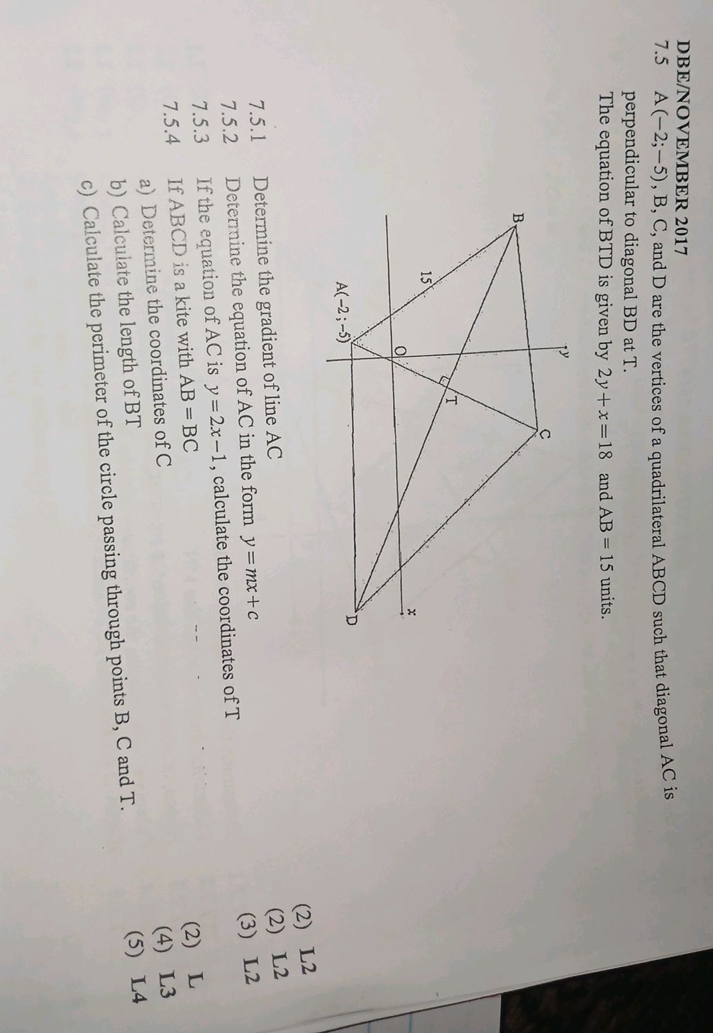 DBE/NOVEMBER 2017 7.5 A(-2;-5), B, C, and D | StudyX