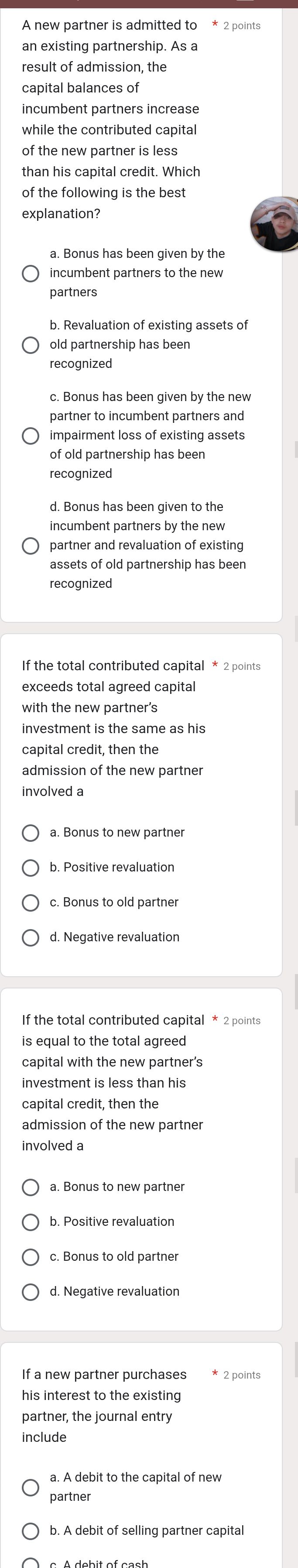 A new partner is admitted to an existing | StudyX