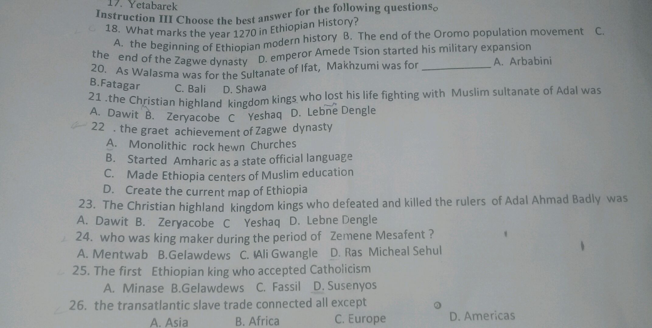 18. What marks the year 1270 in Ethiopian | StudyX