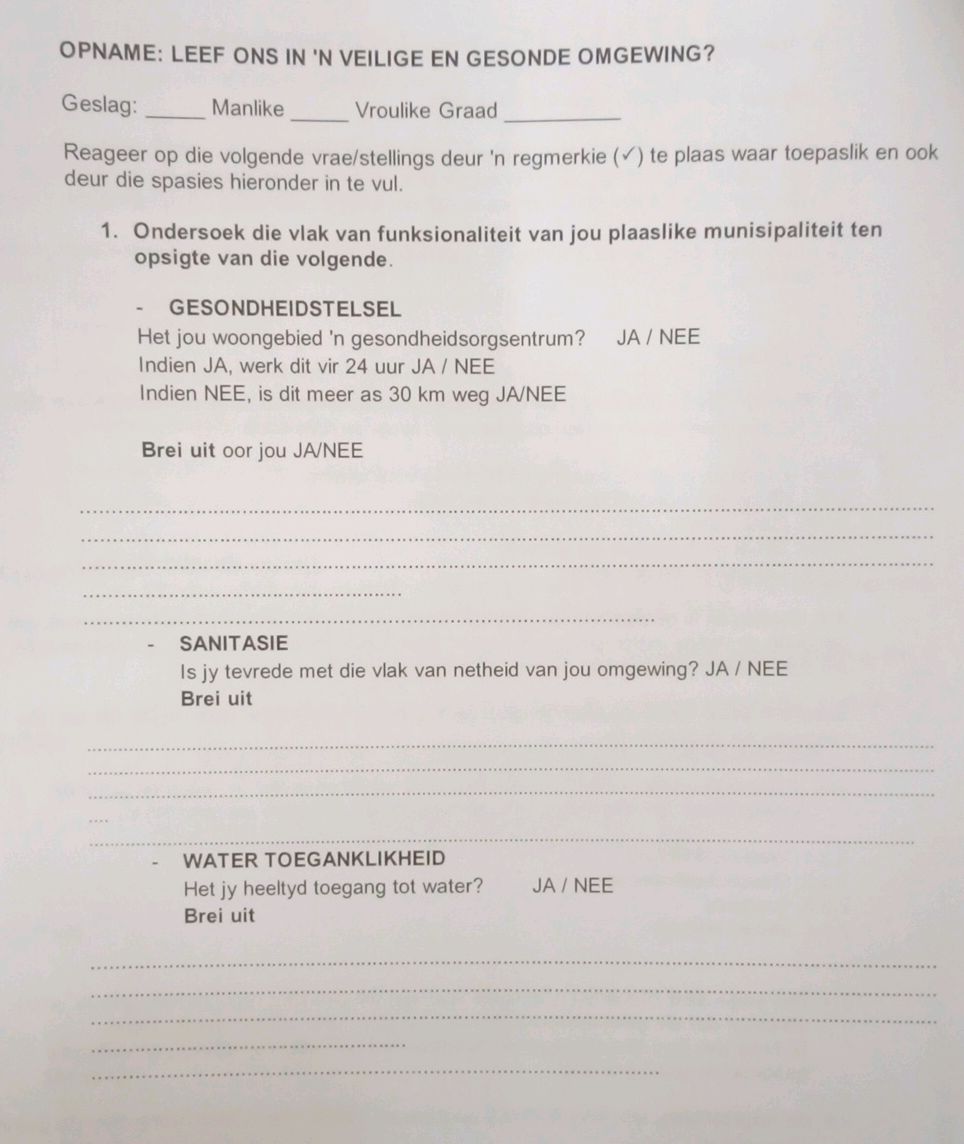 OPNAME: LEEF ONS IN 'N VEILIGE EN GESONDE | StudyX