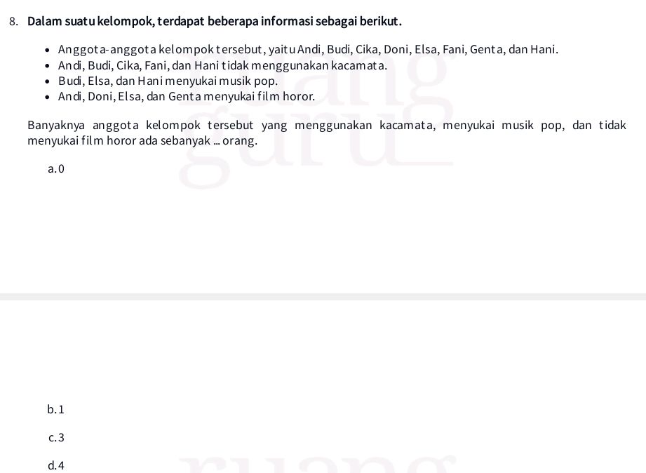 8. Dalam suatu kelompok, terdapat beberapa | StudyX