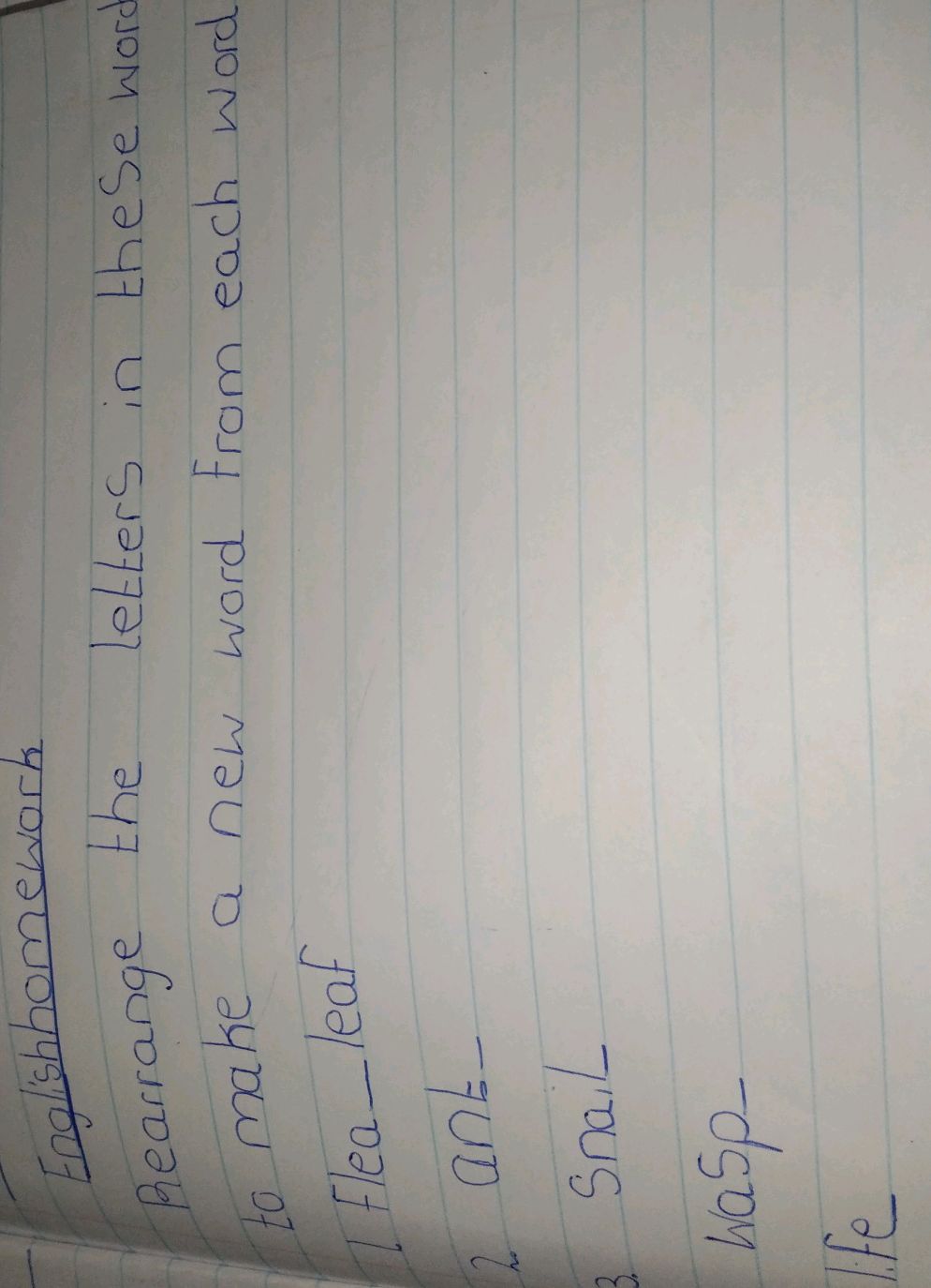 English homework Rearrange the letters in | StudyX