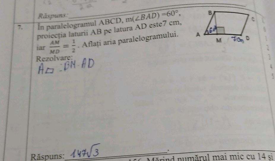 7. In paralelogramul ABCD, $m( BAD) = 60^ | StudyX