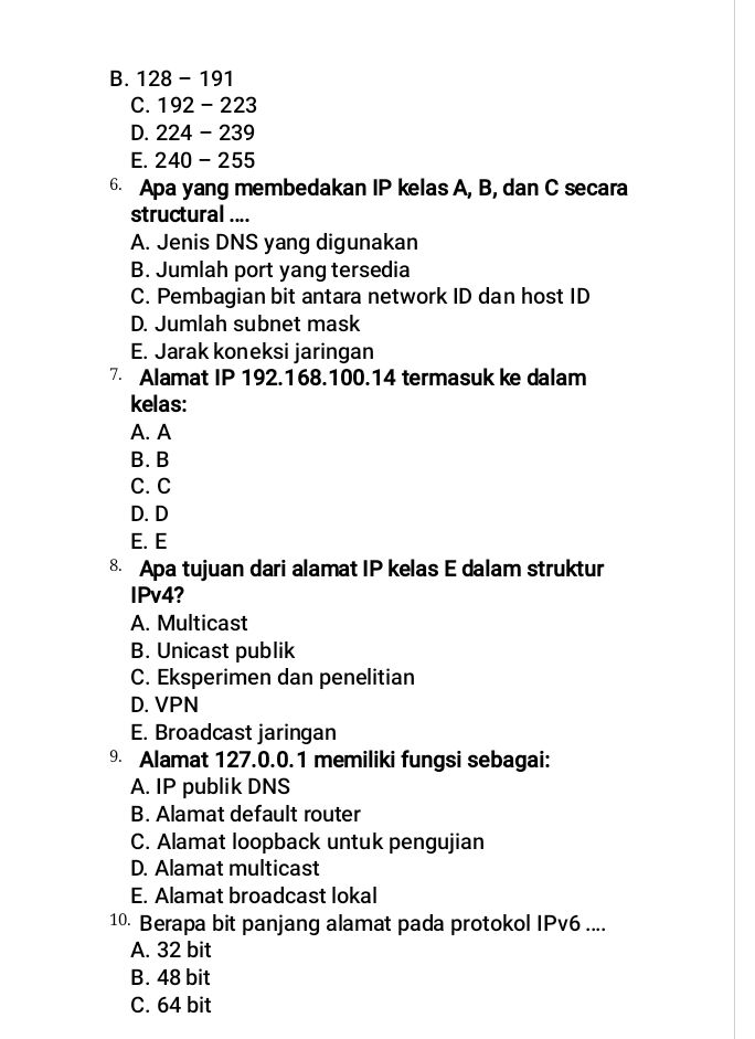 Apa yang membedakan IP kelas A, B, dan C | StudyX