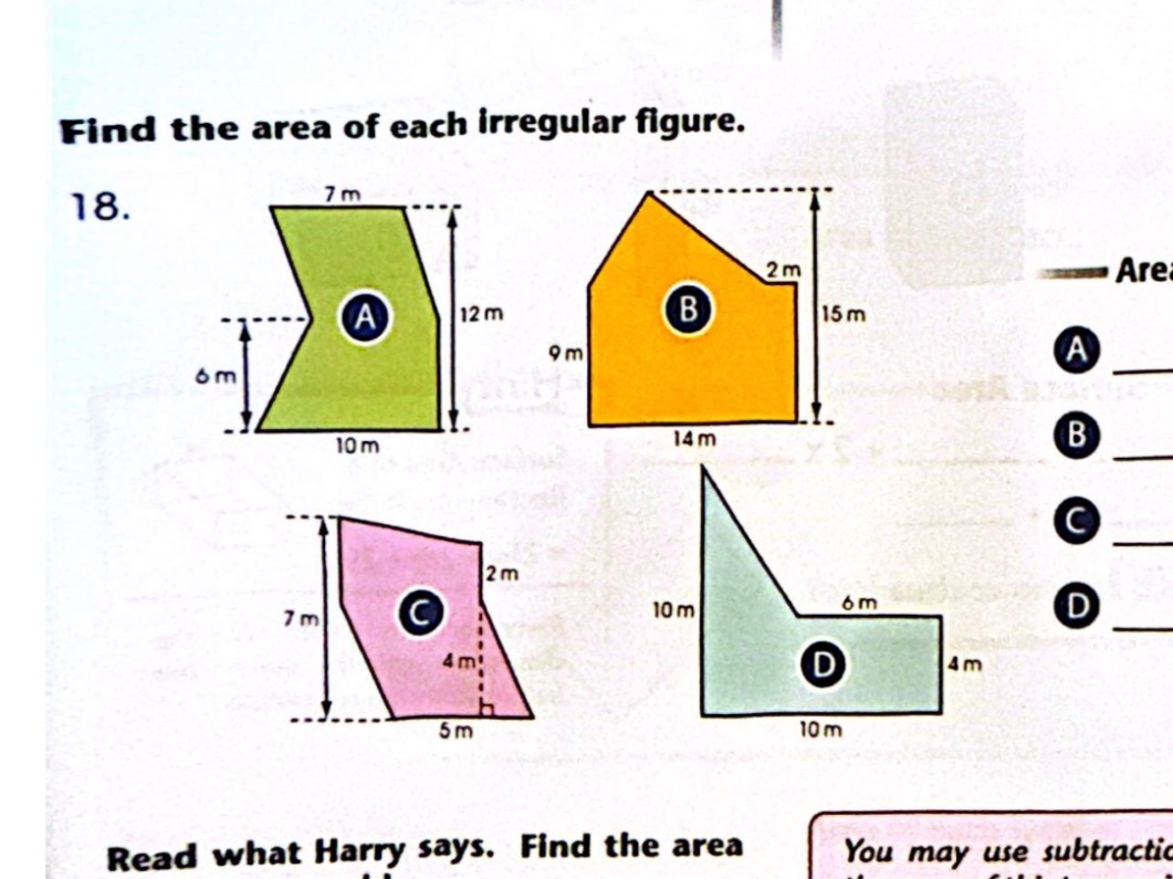 Find the area of each irregular figure. 18. | StudyX