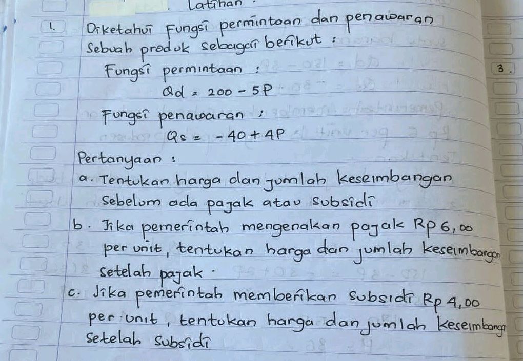 Diketahui Fungsi permintaan dan penawaran | StudyX