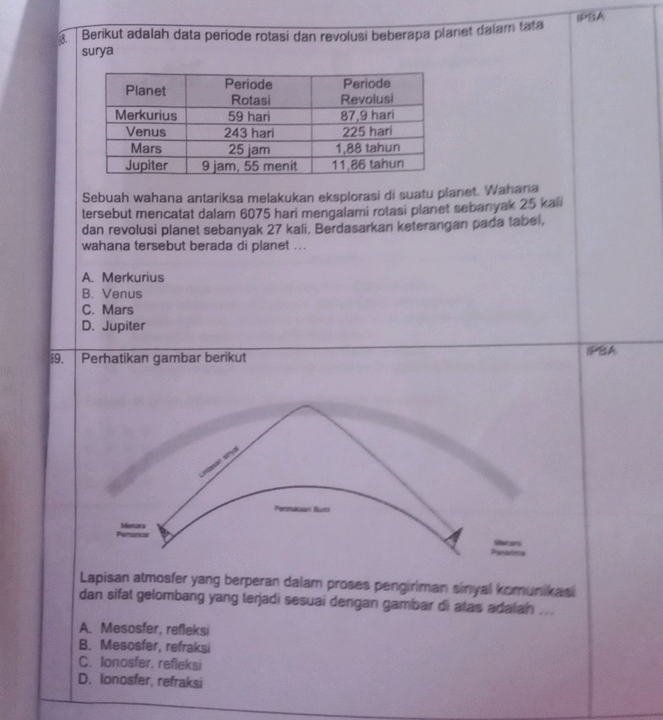 8. Berikut adalah data periode rotasi dan | StudyX