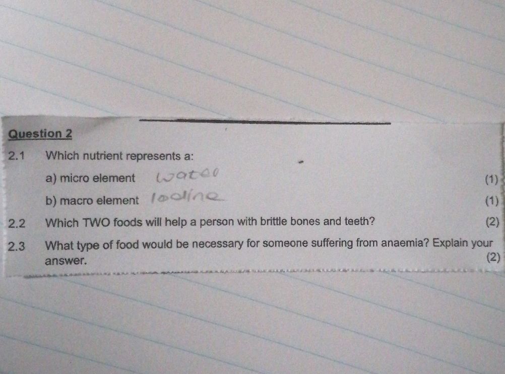 2.1 Which nutrient represents a: a) micro | StudyX