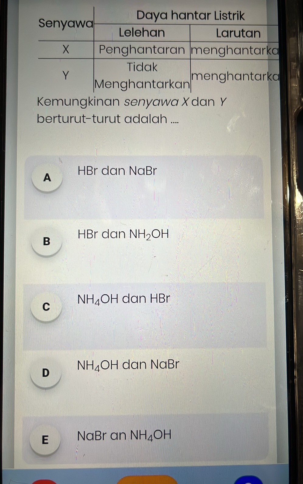 Senyawa | Daya hantar Listrik | | | StudyX