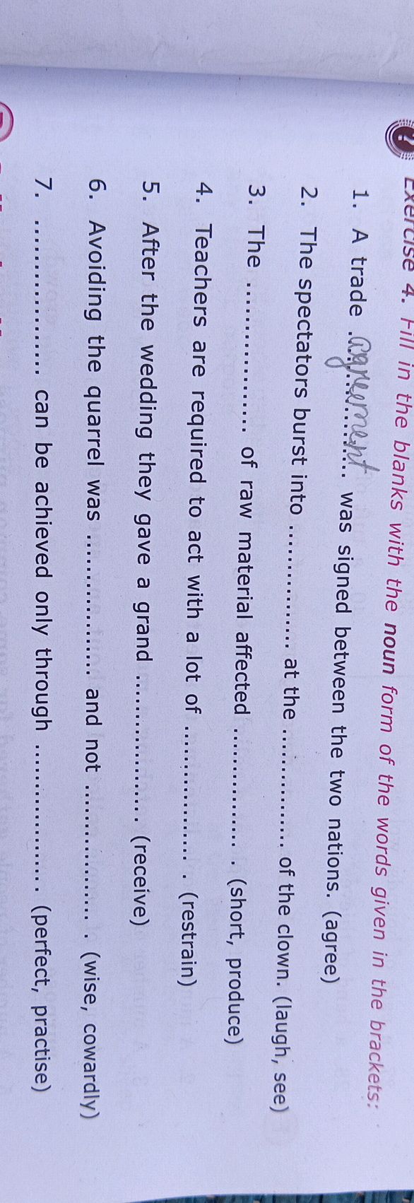 Exercise 4. Fill in the blanks with the noun | StudyX