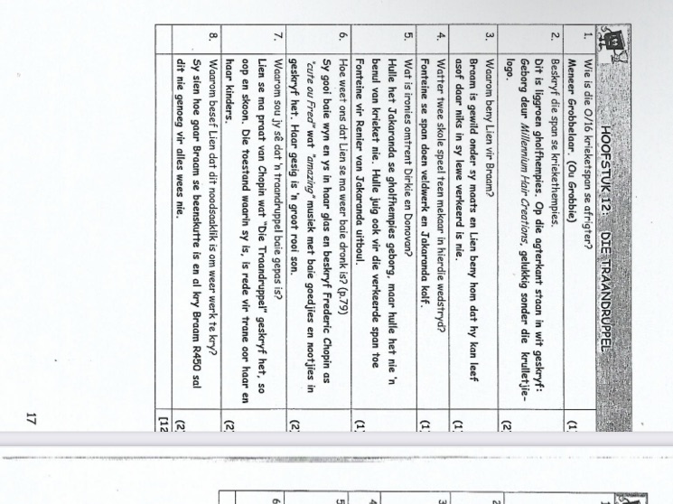 1. Wie is die O/16 krieketspan se afrigter? | StudyX