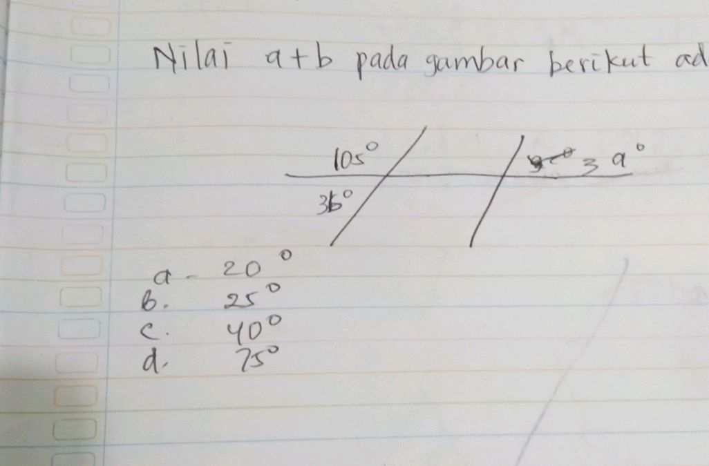 Nilai a+b pada gambar berikut adalah ``` | StudyX