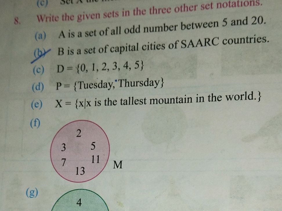 8. Write the given sets in the three other | StudyX